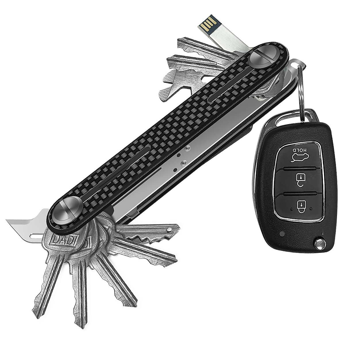 UEDGER Key Organizer Compact Keychain Holder, Minimalist EDC Key Chain with Pocket Clip, Slim Carbon Fiber Smart Key Case, Gift for Father Men Women, Holds 10 Keys and Car Key Fob
