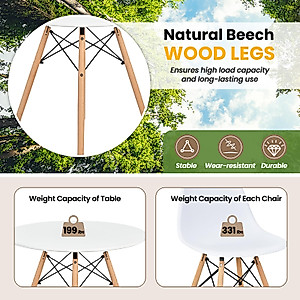 Tangkula Round Dining Table Set for 4, Kitchen Table Set with Seat & Solid Wood Legs, Round Kitchen Table and Chairs for Small Space, White