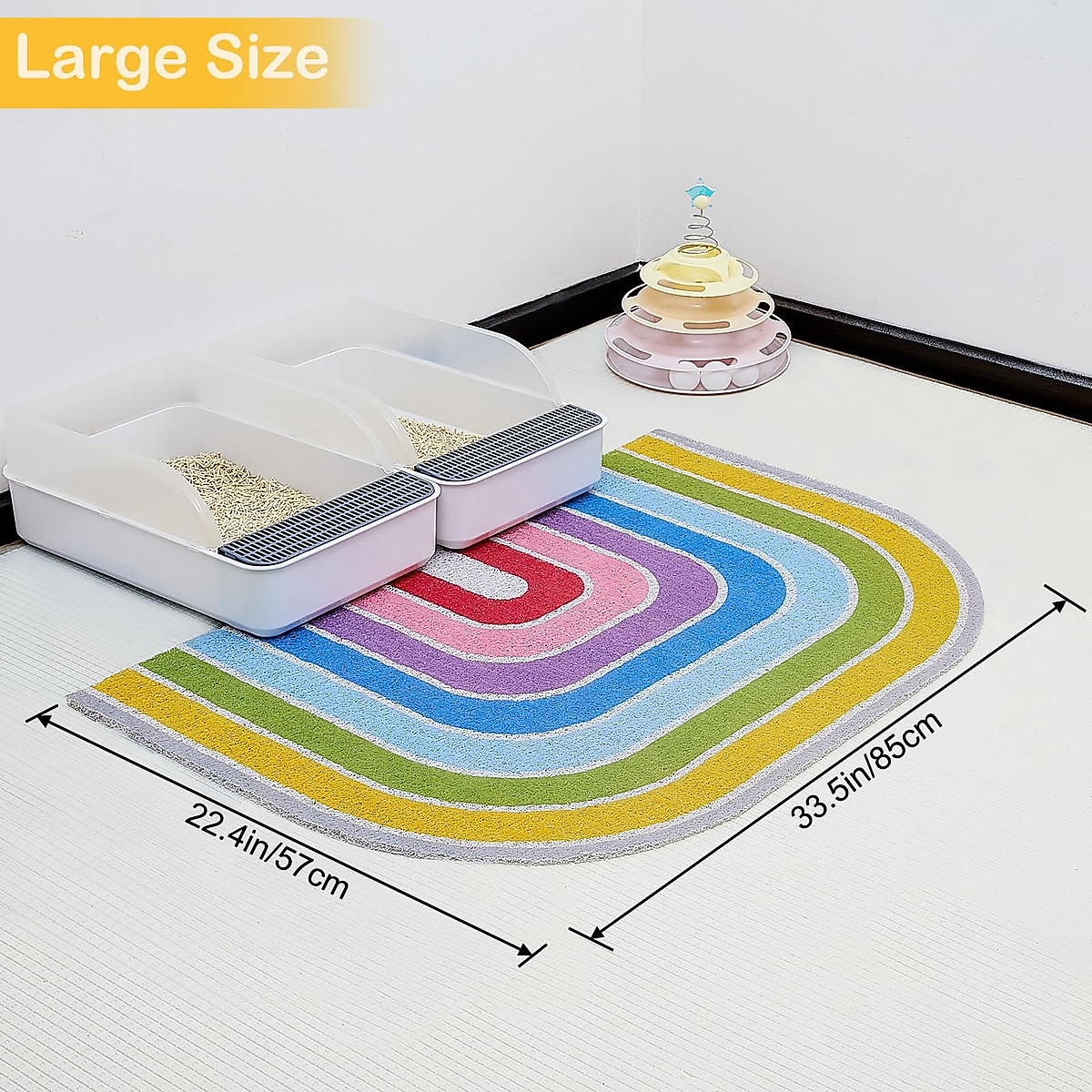 Unicorn Catcher Cat Litter Mat Quality Litter Box Mat Large Non-Slip Cat Litter Mat Litter Trapping Mat Soft Kitty Litter Mat Compatible Two Litter Boxes Cat Products Easy to Clean,Rainbow,L
