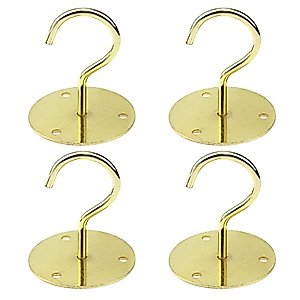 Pastlla 4Pcs Ceiling Hooks, Wall Mount Ceiling Metal Hooks Hanger Iron Bracket Hooks for Hanging Plants Flowerpots Lanterns Lights, Cups, for Indoor & Outdoor Use (Gold)