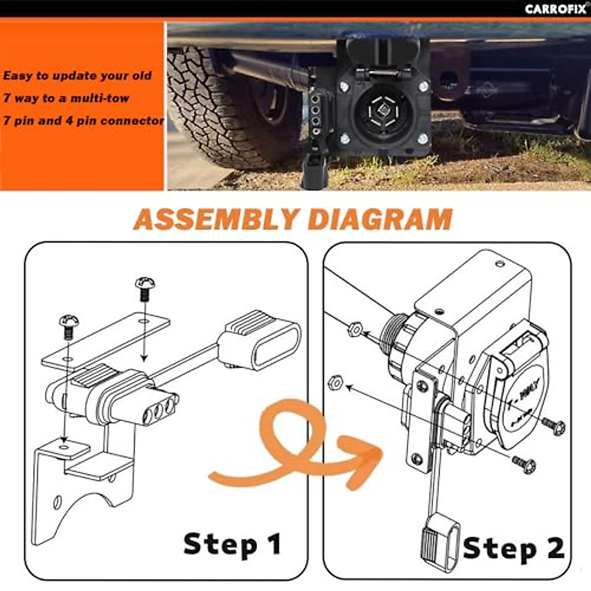 CARROFIX Universal Fit 4-Way to 7-Way RV Blade and 4-Way Flat Female Trailer Wiring Adapter Connector Kit