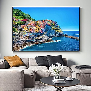 Stamped Cross Stitch Kits for Adults Beginners Seaside Mountains Castles Rainbow Towns Pattern 11CT Pre-Printed Fabric Embroidery Arts and Crafts Kit Needlepoint Starter DIY Wall Decor, 12 x 16 inch