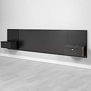 Prepac Series 9 Designer Floating King Headboard with Nightstands, 123.25" W x 31.5" H x 16"D, Black