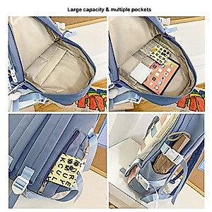 ZFOFLIK Kawaii Backpack with Cute Pin and Accessories Japanese Backpack for School Bags for Girls Bookbags for Women-blue