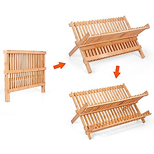 SZUAH Bamboo Dish Drying Rack, Collapsible Dish Drainer, Foldable Dish Rack Bamboo Plate Rack, by 100% Natural Bamboo (17.8" x 10.23" x 9.25") …