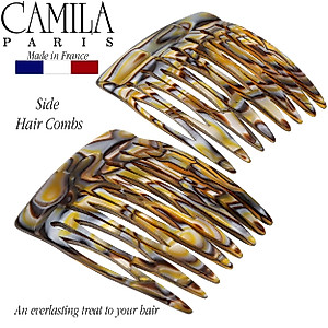 Camila Paris CP2332/2 French Hair Side Comb Handmade Onyx, Small Twist Hair Decorative, Strong Hold Clips for Women Bun Chignon Up-Do Styling Girls Hair Accessories, Made in France