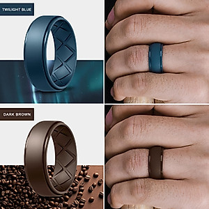 Egnaro Silicone Ring for Men 1/4/7 Multicolored Rubber Wedding Bands, Breathable Pattern for Gym Workout, 8.5 mm Wide and 2.5 mm Thick