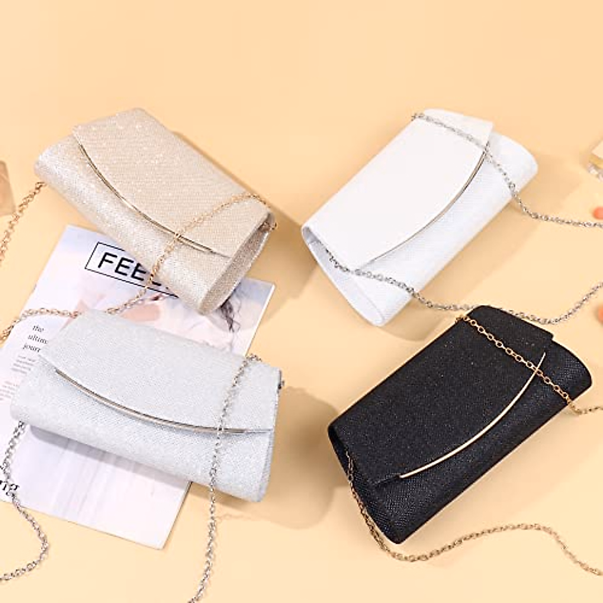 NC ZHANNI Silver Evening Bag Clutch Purses for Women Ladies Sparkling Party Handbag Wedding Bag Prom Clutch With Detachable Chain (Silver)