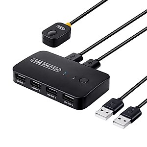 USB Switch Selector, 2 in 4 Out USB Switcher Share 2 Computers and 4 USB 2.0 Devices (Printer, Scanner, Keyboard, USB Flash Drive, Hard Disk Drive, Mouse), Including 2 USB Cables