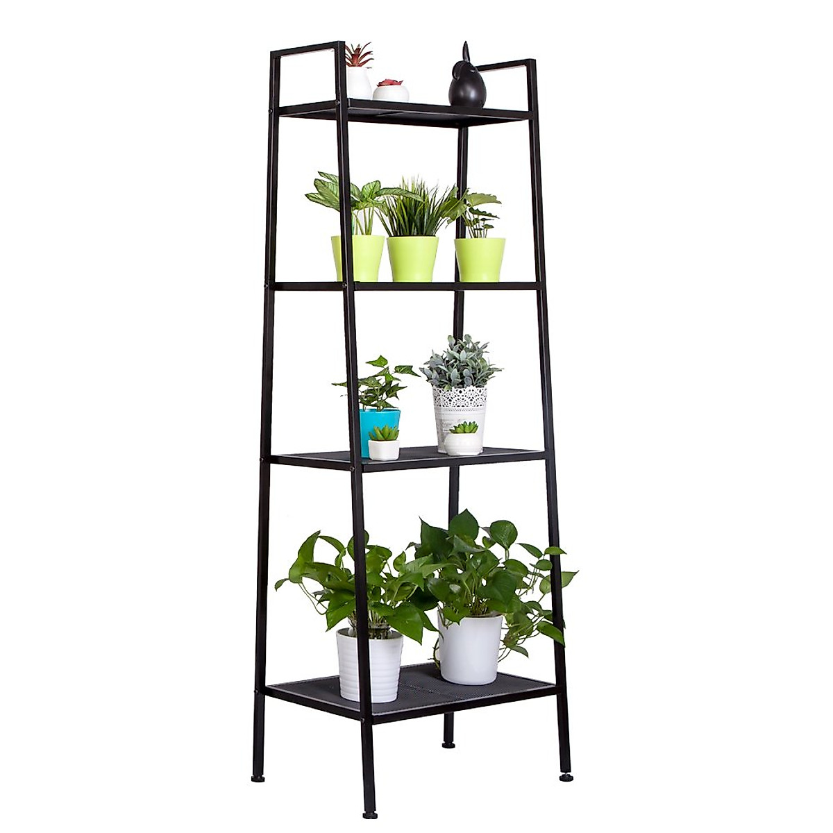 4-Tier Ladder Shelf Bookcase Decor Bookshelf Storage Flower Shelf Plant Display Shelf for Home Office (Black)