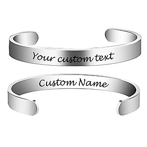 Enni of York Personalized Custom Cuff Bracelets Custom Bracelet for Women Funny Inspirational Gifts for Her Sister to Sister Jewelry Mantra Cuff Bangle