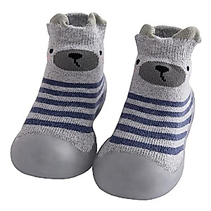 Babycare Toddler Slippers - Baby Boys & Girls First Walking Shoes, Rubber Sole Non-Skid Floor Slippers (Grey, MEDIUM, 5.5)