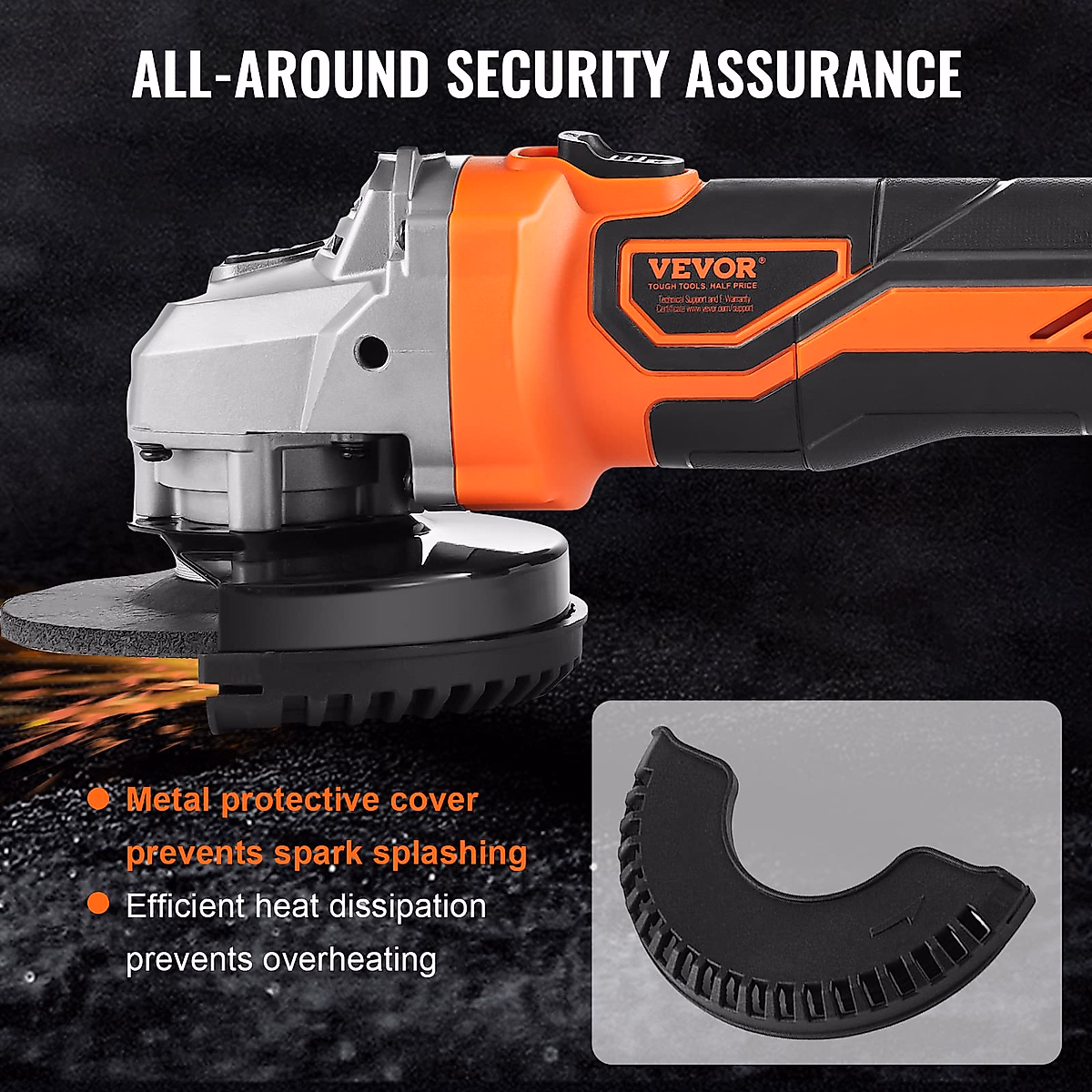 VEVOR Cordless Angle Grinder Kit For 4-1/2'' 9000 rpm, Cordless Electric Grinder Power with 20V Fast Charger for Cutting, Polishing, Grinding, Rust Removal