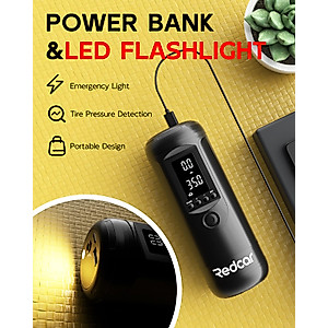 Redcar Cordless Air Inflator, Portable Tire Pump with Digital Gauge, 150 PSI, Rechargeable Battery, LED Light, for Car Tires, Bicycle, Motorcycle, Balls & Inflatables