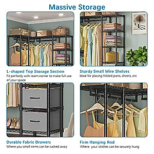 VIPEK L40S i1 L Shaped Heavy Duty Garment Rack Clothes Rack for Hanging Clothes Corner Closet Organizers Freestanding Wardrobe with Drawer Clothing Rack, Load Capacity 1050 LBS, Black