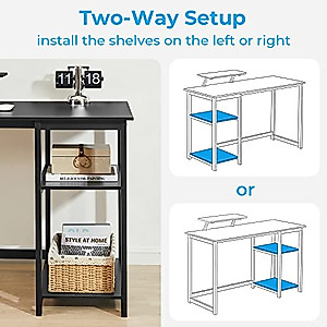 GreenForest Computer Home Office Desk with Monitor Stand and Reversible Storage Shelves,55 inch Modern Simple Writing Study PC Work Table,Black