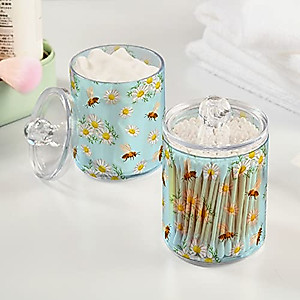 MNSRUU 2 Pack Qtip Holder Organizer Dispenser Daisies and Honey Bees Bathroom Storage Canister Cotton Ball Holder Bathroom Containers for Cotton Swabs/Pads/Floss