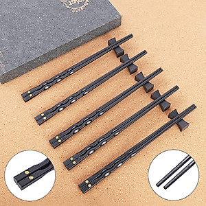 Chopsticks Reusable Chinese Japanese Fiberglass Chopsticks with Holder, Dishwasher Safe, Premium Quality Chopsticks Gift Set(5 pairs)