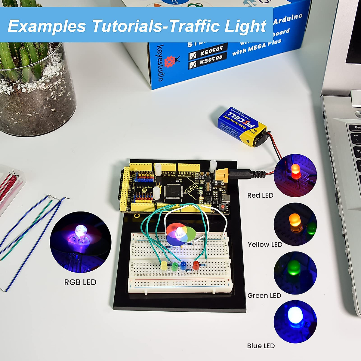 KEYESTUDIO Starter Kit for Arduino with Plus Controller Board,28 Programming Projects Tutorial,Compatible with Arduino IDE,DIY Electronics Kit for Beginners Kids Adults