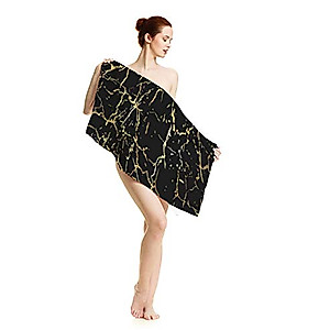 oFloral Gold Black Marble Hand Towels Cotton Washcloths,Marbling Texture Art Print Comfortable Soft Towels for Bathroom/Kitchen/Yoga/Golf/Hair/Face Towel for Men/Women/Girl/Boys 15X30 Inch