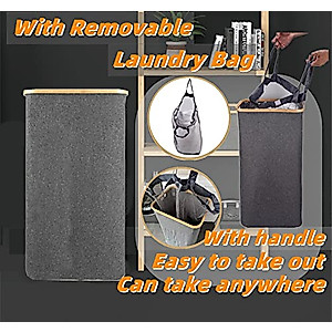 laundry basket with lid100L Bamboo Laundry Basket with Lid laundry hamper with removable bag Water-proof Dirty Clothes Hamper Collapsible Laundry Baskets for Clothes Storage and Bedroom (Square, new-grey) (Square, new-grey)