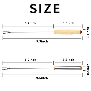 24 Pack 9.6 Inch Stainless Steel Fondue Forks, 12 Wood Handles and 12 Stainless Steel Handles, Heat Resistant Smores Sticks for Roast Meat Chocolate Dessert Cheese Marshmallows (6 Colors)