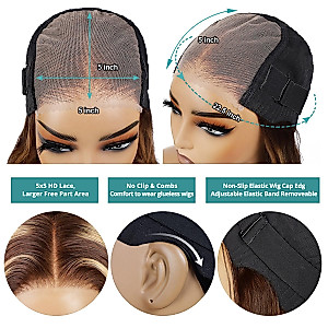 Allove Glueless Wigs Human Hair Pre Plucked Pre Cut 24 Inch 5x5 HD Lace Closure Wigs Human Hair 180% Density Body Wave Lace Front Wigs Human Hair 4/27 Ombre Highlight Honey Blonde Wig Human Hair