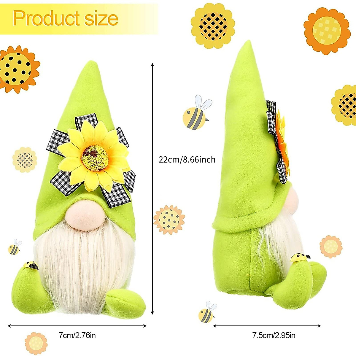 3 Pieces Sunflower Summer Gnomes Sunflower Garden Plush Doll Honey Bee Fall Decorations Scandinavian Tomte Swedish Sunflower Elf for Farmhouse Kitchen Decor, Rustic Buffalo Plaid Ladybug