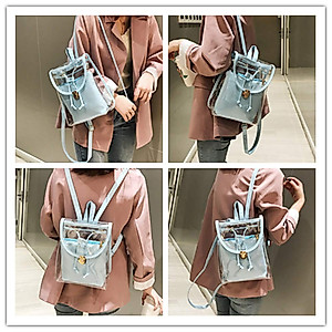 Mini Clear Backpack with Removable Pouch Transparent PVC Shoulder Bag Handbag, Blue, Small