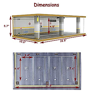 1/24 Scale Die-cast Car Garage Display Case with Clear Acrylic Cover and LED Lighting for 4 Parking Space (1:24-4 Parking 2A)