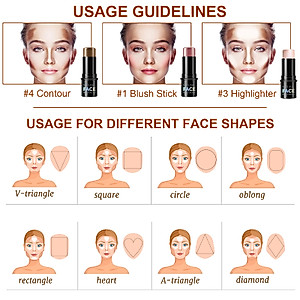 3Pcs Cream Contour Stick Makeup Kit,Shades with Highlighter Stick,Blush Stick and Bronzer Contour Stick for Sculpt the Cheeks,Long Lasting,Waterproof,Matte & Dewy Finish,LIGHT MEDIUM (#02,05,06)