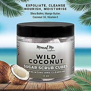 Body Scrub Exfoliator - 12oz COCONUT Sugar scrub cubes w/Mango Butter & Shea butter- Ultra Hydrating & Moisturizing - All Natural & Organic for all body exfoliation- For hands, arms legs, elbow & foot