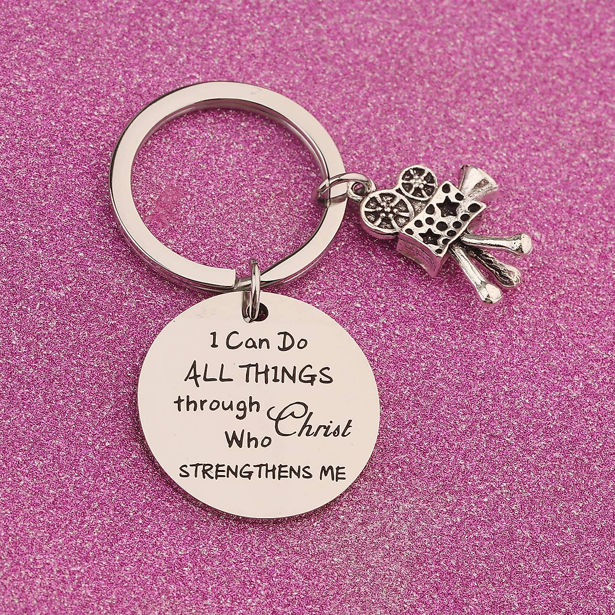 LQRI Movie Camera Keychain Film Director Gift Filmmaker Gift Film Student Graduation Gift I Can Do All Things Through Christ Who Strengthens Me Film Keyring Gift (sliver)