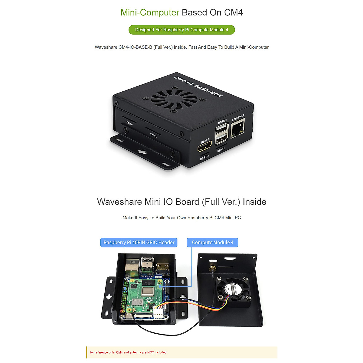 Mini-Computer Based On Pi Compute Module 4 (CM4 NOT Included), Mini IO Board Full Version,Cooling Fan Inside, Metal Case Cov