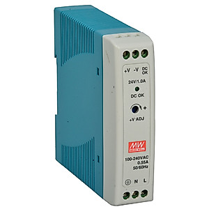 MEAN WELL MDR-20-24 AC to DC DIN-Rail Power Supply, 24V, 1 Amp, 24W, 1.5" - 1943385