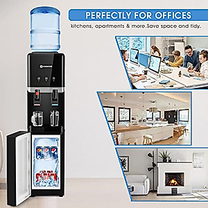 COSVALVE Water Cooler Dispenser, 5 Gallon Top Loading Hot/Cold Water Cooler, Compression Refrigeration w/Freezer Cabinet, Child Safety Lock for Home Office, Apartment, Dorm