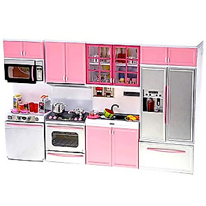 PowerTRC Kids Battery Operated Modern Kitchen Playset Great for Dolls and Toy Figures