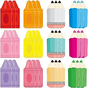 48 Pieces Crayon Bulletin Board Cutouts Back to School Crayon Name Tags Colorful Pencil Decor Crayons Pencil Cutouts for Classroom Bulletin Board Student Name Labels for Teachers Student