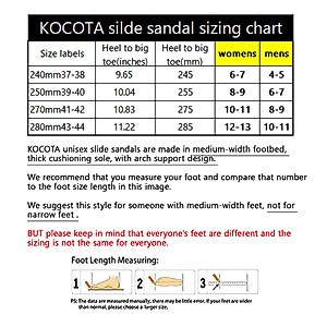 KOCOTA Men's and Womens Arch Support Recovery Slide Sandals Black 10-11 Women/8-9 Men.