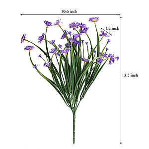 NAHUAA 4PCS Fake Daisy Flowers for Outdoor Purple Artificial Plastic Plants Greenery UV Resistant Shrubs Table Centerpieces Arrangements Home Kitchen Garden Spring Farmhouse Decor