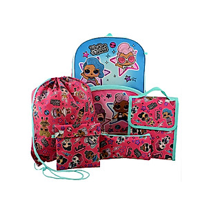 L.O.L. Surprise! Dolls Girls 16" Backpack 5 piece School Set (One Size, Blue/Pink)