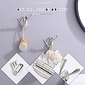 KOKOSIRI Swivel Hooks Solid Metal Foldable Towel Hooks with Multi Three Rotating Arms Swing Arm Triple Robe Hook Hanger, Wall Mounted, Brushed Nickel, B1009BR-P2