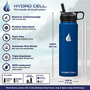 HYDRO CELL Stainless Steel Insulated Water Bottle with Straw - For Cold & Hot Drinks - Metal Vacuum Flask with Screw Cap and Modern Leakproof Sport Thermos for Kids & Adults (Navy 24oz)
