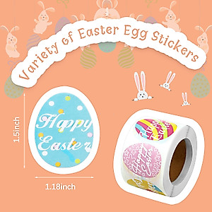 500 Pieces 1.5 Inch Easter Egg Stickers 9 Design Happy Easter Stickers Cute Easter Egg Roll Stickers Waterproof Self Adhesive Label for Kids Easter Gift Party Games Bag Decors