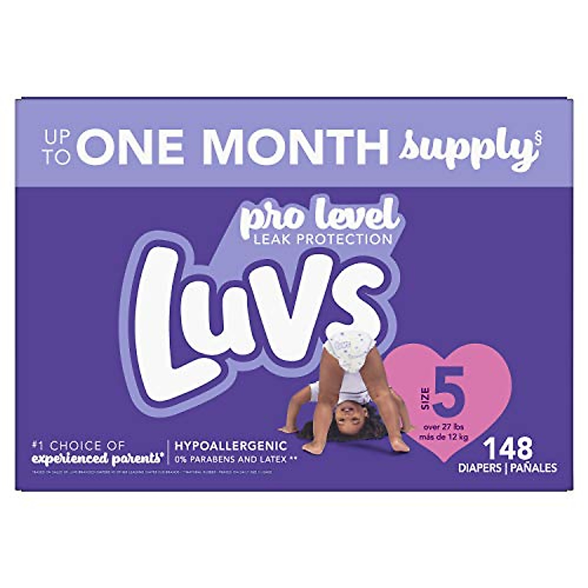 Diapers Size 5 (over 27 lbs), 148 Count - Luvs Pro Level Leak Potection