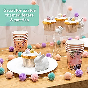 Easter Pom Pom Garlands (2 x 120 Inches - 40 Balls Each, 25mm Diameter) Colorful Pom Ball Decoration Strings with Pastel Rainbow Effect (4