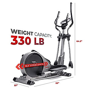 Sunny Health & Fitness Magnetic Elliptical Trainer Machine w/Device Holder, Programmable Monitor and Heart Rate Monitoring, 330 LB Max Weight - SF-E3912