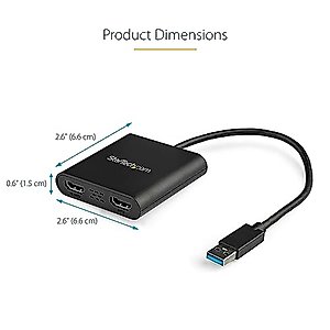StarTech.com USB 3.0 to Dual HDMI Adapter - 1x 4K 30Hz & 1x 1080p - External Video & Graphics Card - USB Type-A to HDMI Dual Monitor Display Adapter - Supports Windows Only - Black (USB32HD2)