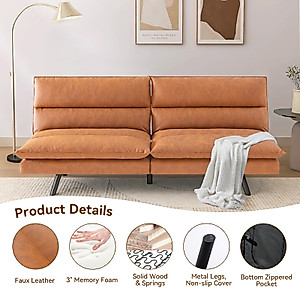 Hcore Convertible Sleeper Futon Couch,Small Splitback Modern Sofa Sofabed, Light Brown