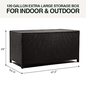 Dulce Domi 120 Gallon Deck Boxes Outdoor Storage Box Waterproof, Modern Resin Rattan Outdoor Wicker Storage Box, Robust Deck Box for Toys, Pool Accessories & Outdoor Tools Storage